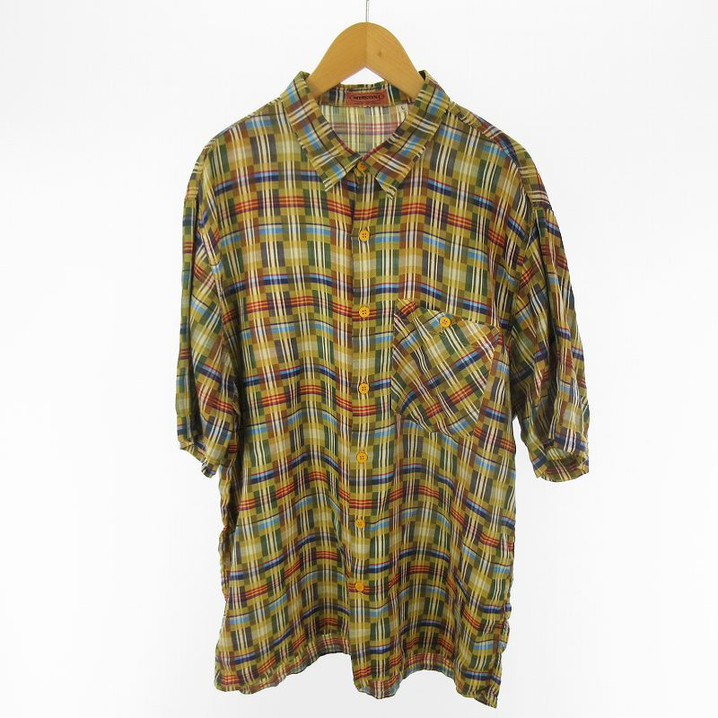 【中古】ミッソーニ MISSONI シャツ 半袖 チェック柄 マルチカラー ブラウン ネイビー グリーン コットン L ヴィンテージ オールド メンズ 【ベクトル 古着】 250825ブランドミッソーニ MISSONI表記サイズL実寸サイズ...