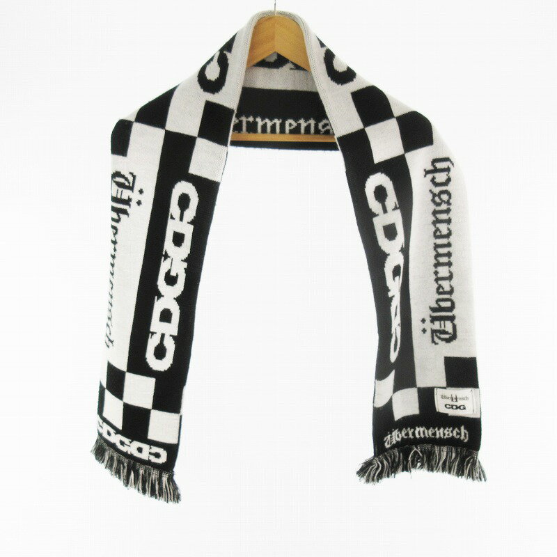 【中古】コムデギャルソン COMME des GARCONS CDG G-DRAGON Ubermensch CHECKERED STOLE マフラー ニット ロゴ ブラック ホワイト メンズ レディース 【ベクトル 古着】 260530ブ...