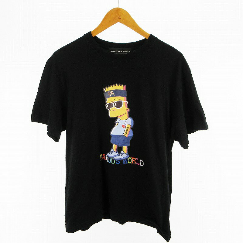 【中古】ワールドワイドフェイマス WORLD WIDE FAMOUS L Tシャツ 半袖 ロゴ プリント シンプソンズ ブラック 黒 コットン トップス クルーネック メンズ 【ベクトル 古着】 260713ブランドワールドワイドフェイマス...
