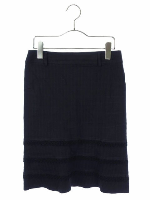 【中古】ナネットレポー nanette lepore スカート フラワーレース ストライプ ひざ丈 4 紺 ネイビー /AO レディース 【ベクトル 古着】 171027 ブランド古着ベクトルプレミアム店ブランドナネットレポー nanett...