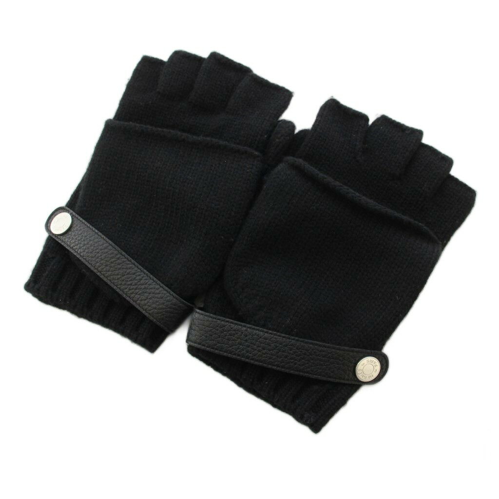 【中古】エルメス HERMES ニット手袋 グローブ カシミヤ ディアスキン レザー セリエボタン 黒 /KH ■OH レディース 【ベクトル 古着】 260811ブランドエルメス HERMES実寸サイズ手首周り16cm　全長19.5-22...