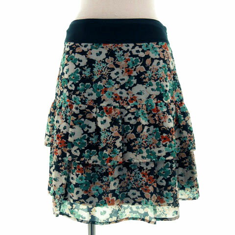 【中古】 クミキョク 組曲 KUMIKYOKU スカート ひざ丈 フレアー 花柄 ネイビー 紺 ベージュ 青 グリーン 2 レディース 【ベクトル 古着】 190615ブランドクミキョク 組曲 KUMIKYOKU表記サイズ2実寸サイズウエス...