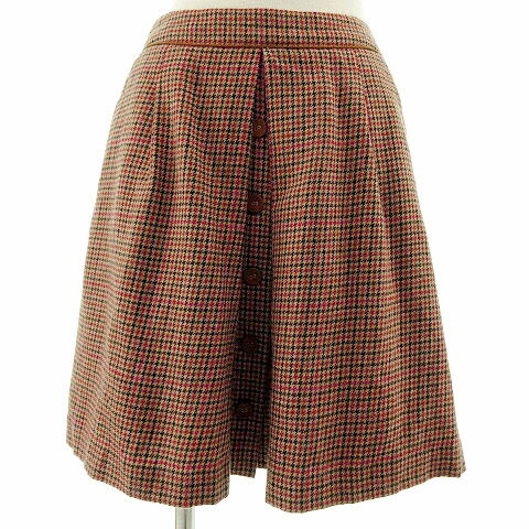 【中古】 クミキョク 組曲 KUMIKYOKU スカート ボタンダウンスカート ひざ丈 ウール 千鳥格子 ベージュ レッド 赤 ブラウン 茶 1 レディース 【ベクトル 古着】 190627ブランドクミキョク 組曲 KUMIKYOKU表記サ...