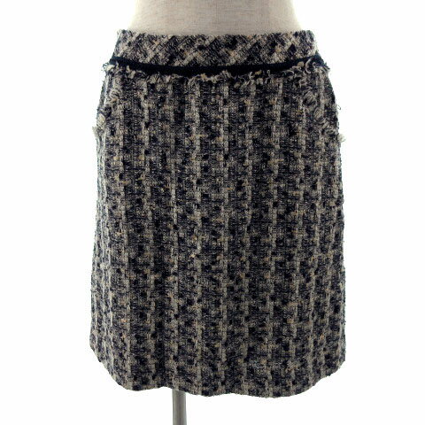 【中古】スピック&スパン Spick&Span スカート 台形 ひざ丈 ツイード フリンジ ラメ 日本製 ネイビー 紺 ベージュ 36 レディース 【ベクトル 古着】 221027ブランドスピック&スパン Spick&Span表記サイズ36...