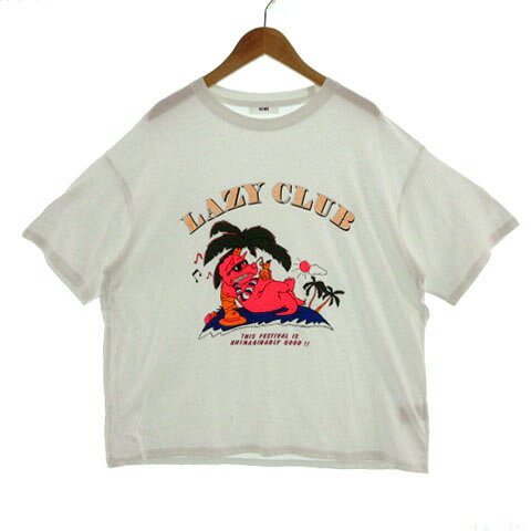 【中古】ロデオクラウンズワイドボウル RODEO CROWNS WIDE BOWL RCWB Tシャツ 丸首 半袖 ボックスシルエット プリント コットン ホワイト 白 F レディース 【ベクトル 古着】 230614ブランドロデオクラウン...