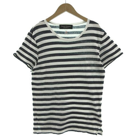 【中古】ジャーナルスタンダード トライセクト JOURNAL STANDARD TRISECT Tシャツ 半袖 日本製 リネン混 ボーダー ホワイト 白 ネイビー 紺 M メンズ 【ベクトル 古着】 230913ブランドジャーナルスタンダー...
