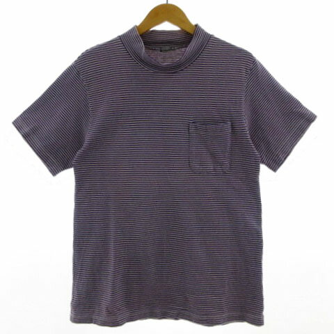【中古】ユナイテッドアローズ ブルーレーベル UNITED ARROWS BLUE LABEL Tシャツ ハイネック 胸ポケ ポケT 半袖 日本製 コットン ボーダー パープル 紫 グレー M メンズ 【ベクトル 古着】 250107ブラン...