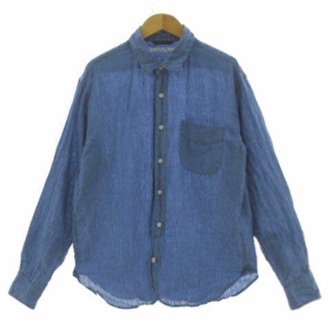 【中古】アーバンリサーチ ドアーズ URBAN RESEARCH DOORS ヨーロピアンリネンシャツ DM14-1003 胸ポケ 長袖 European Linen リネン100％ ブルー系 青系 40 メンズ 【ベクトル 古着】 260...