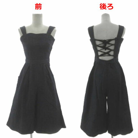 【中古】ミコアメリ MICOAMERI デニムサロペット 001620600101 ワイドパンツ バックレースアップ コットン ネイビー F レディース 【ベクトル 古着】 260127表記サイズF ※実寸サイズをご確認下さい。実寸サイズジ...