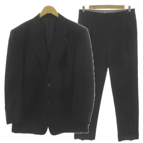 【中古】ドメール CLOTH BY DORMEUIL CLUB ストライプスーツ テーラードジャケット シングル 2B パンツ スラックス ツータック 裾ダブル 日本製 ブラック グレー BB4 メンズ 【ベクトル 古着】 260516表記...