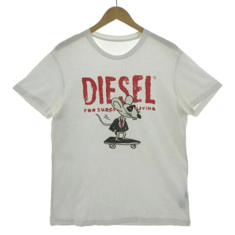 【中古】ディーゼル DIESEL Diego 1 Short Sleeve T-Shirt グラフィックプリント ネズミ スケートボード コットン ホワイト L メンズ 【ベクトル 古着】 260617ブランドディーゼル DIESEL表記サ...