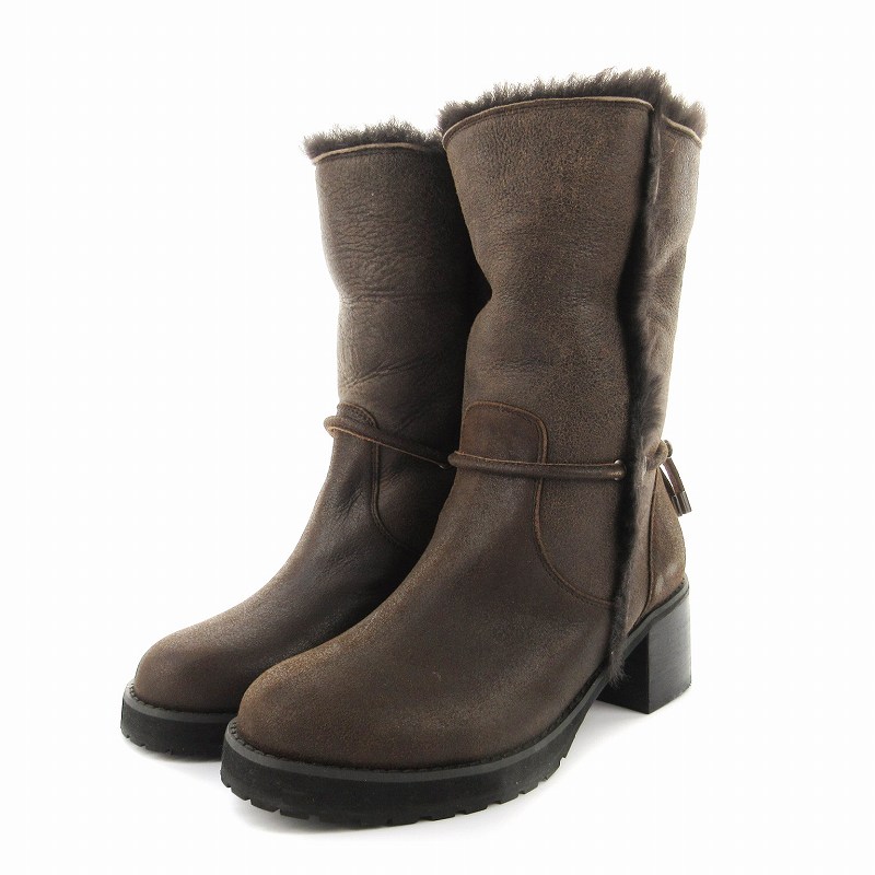 【中古】未使用品 t.b ティービー センソユニコ MIC project タグ付き ムートンブーツ 2WAY ショート レザー ミドルヒール 65 23.5cm 茶 ブラウン /UM80 ■SUT ●TZ レディース 【ベクトル 古着】 ...