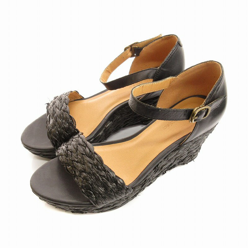 【中古】未使用品 センソユニコ Senso unico MIC project タグ付き ストラップサンダル ウエッジソール 70 24cm 02 黒 ブラック 04131209 /KO66 ■SUT ●TZ レディース 【ベクトル 古着】...