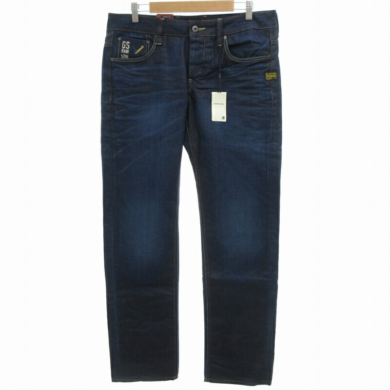 【中古】未使用品 ジースターロウ G-Star RAW タグ付き ATTACC LOW STRAIGHT LEXICON DENIM DK AGED デニムパンツ ジーンズ ストレート ボタンフライ W33 W32 L 濃紺 ネイビー 50...