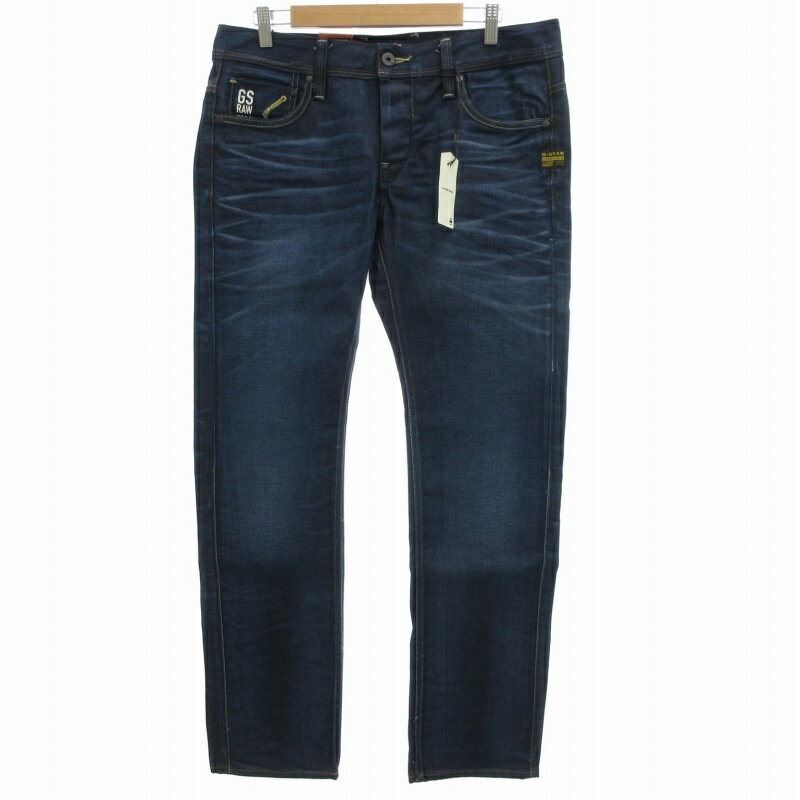 【中古】未使用品 ジースターロウ G-Star RAW タグ付き ATTACC LOW STRAIGHT LEXICON DENIM DK AGED デニムパンツ ジーンズ ストレート ボタンフライ W33 W32 L 濃紺 ネイビー 50...