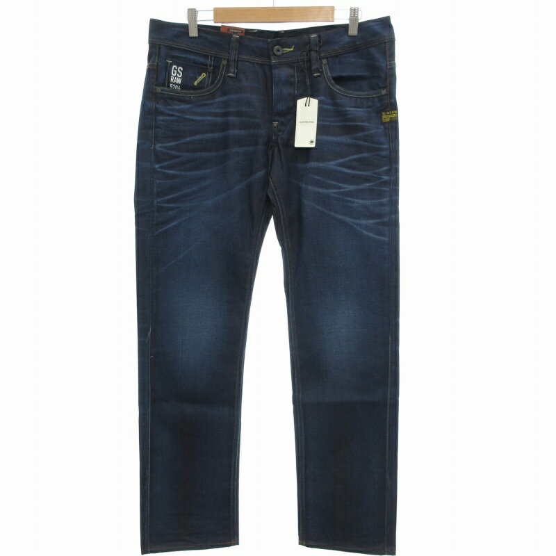 【中古】未使用品 ジースターロウ G-Star RAW タグ付き ATTACC LOW STRAIGHT LEXICON DENIM DK AGED デニムパンツ ジーンズ ストレート ボタンフライ W33 W32 L 濃紺 ネイビー 50...