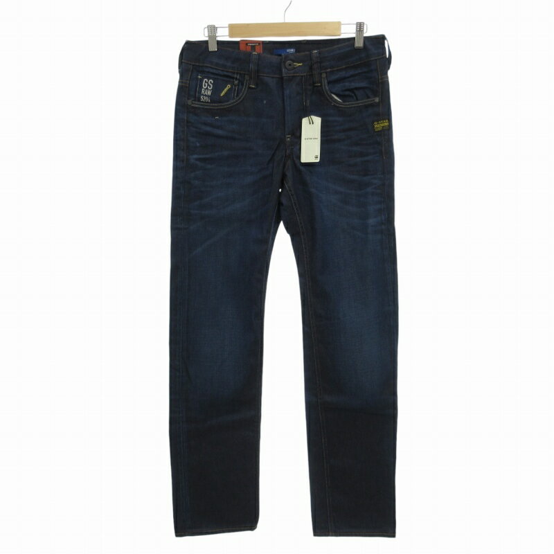 【中古】未使用品 ジースターロウ G-Star RAW タグ付き ATTACC LOW STRAIGHT LEXICON DENIM DK AGED デニムパンツ ジーンズ ストレート ボタンフライ W30 W34 M 濃紺 ネイビー 50...