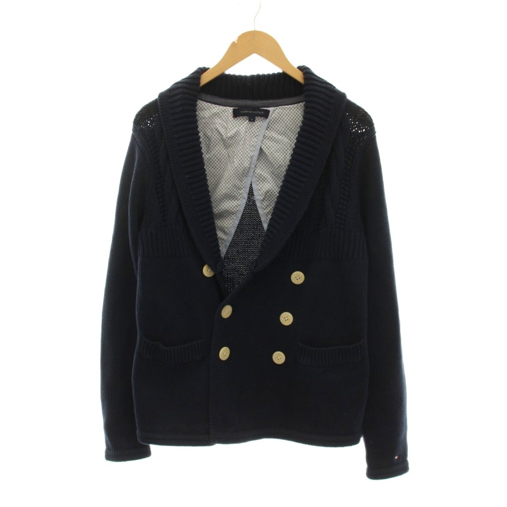 【中古】トミーヒルフィガー TOMMY HILFIGER カーディガン ニット S 紺 ネイビー 長袖 ショールカラー ダブルブレスト /YM ■NI メンズ 【ベクトル 古着】 260323ブランドトミーヒルフィガー TOMMY HILF...