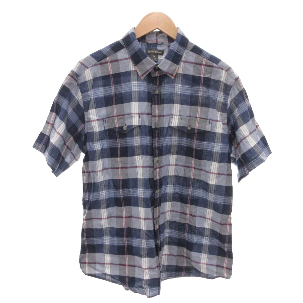 【中古】エディーバウアー EDDIE BAUER シャツ L 青 ブルー チェック柄 半袖 /YF ■ECF004 メンズ 【ベクトル 古着】 260413ブランドエディーバウアー EDDIE BAUER表記サイズL実寸サイズ肩幅：50cm...