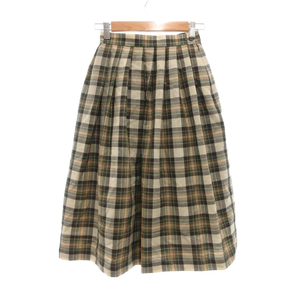 【中古】未使用品 クランレアード Clan Laird ヴィンテージ スコットランド製 プリーツスカート 7 緑 グリーン ベージュ 茶 ブラウン ミディ丈 チェック柄 /NU ■ECF007 レディース 【ベクトル 古着】 260715表...