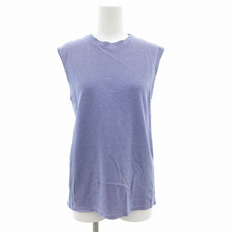 【中古】セオリー Theory 23SS Clinton Fine STR PERF Muscle ST T ノースリーブTシャツ カットソー ボーダー S 青 ブルー 白 ホワイト /GV レディース 【ベクトル 古着】 250703ブラ...