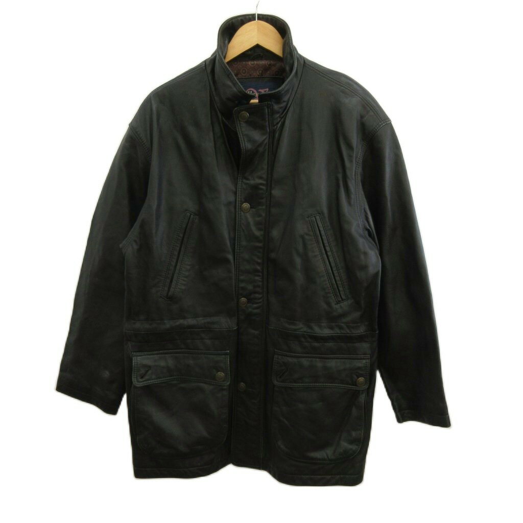 【中古】ヴァレモッソ・パレストロ Vallemosso PALESTRO レザージャケット ラムレザー 本革 上着 L 黒 ブラック 無地 スタンドカラー 長袖 フラップポケット /PP ■GY99 メンズ 【ベクトル 古着】 260417...