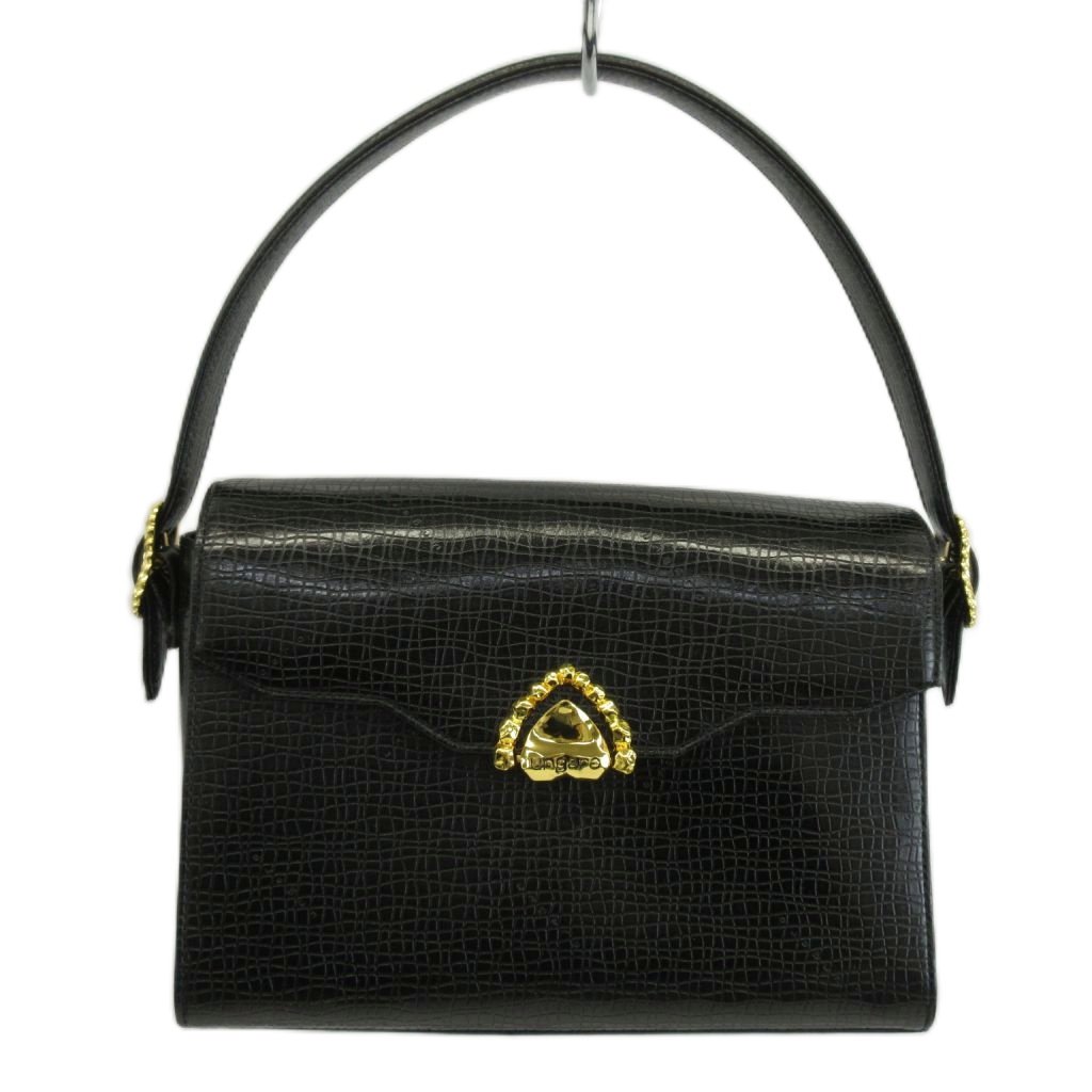 【中古】ウンガロ UNGARO ハンドバッグ ショルダー 2WAY レザー 型押し ロゴ ゴールド金具 黒 ブラック /XZ ■GY11 レディース 【ベクトル 古着】 260422ブランドウンガロ UNGARO実寸サイズショルダーの長さ：...