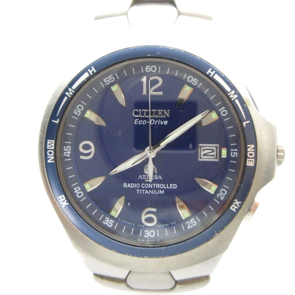 【中古】シチズン CITIZEN ジャンク品 A412-T003265Y Eco-Drive エコドライブ 腕時計 ウォッチ ソーラー カレンダー付き 青文字盤 シルバー色 ■GY18 /MQ メンズ 【ベクトル 古着】 260507ブラン...