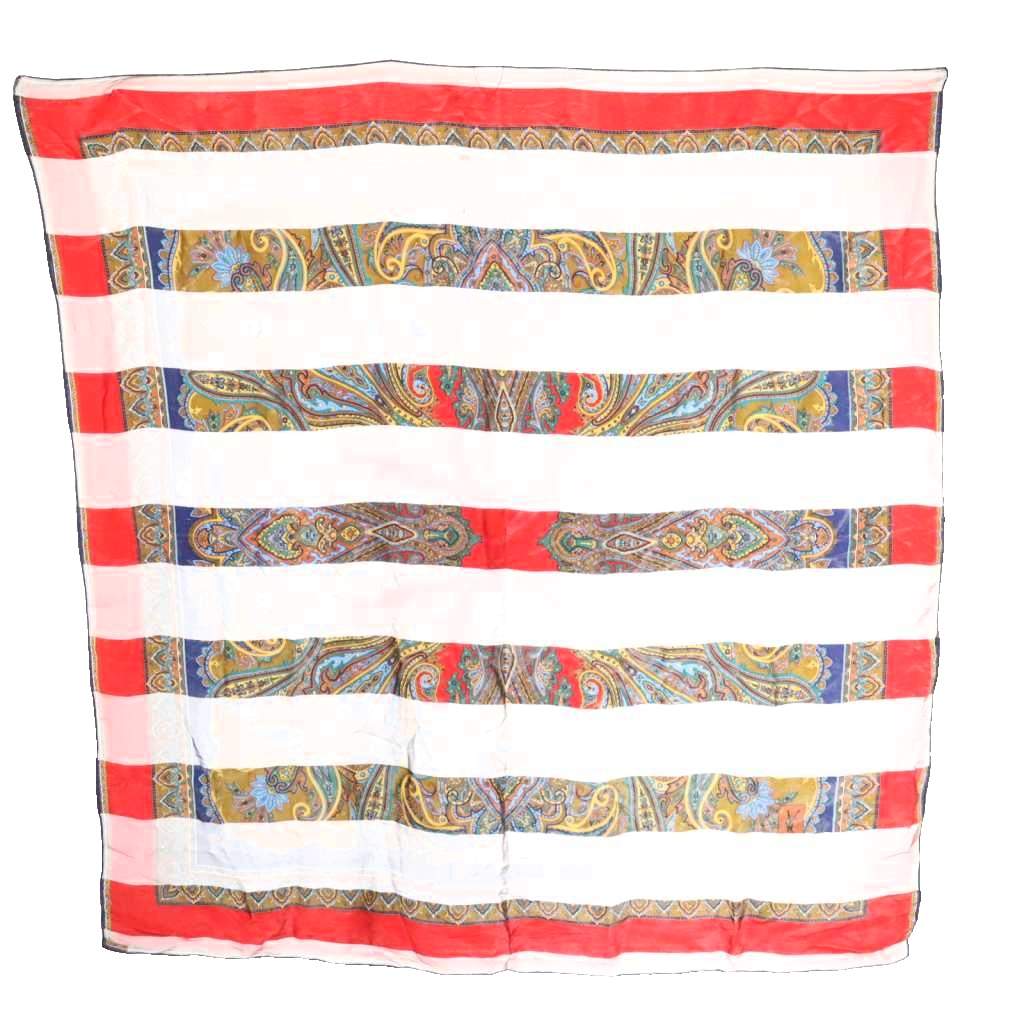 【中古】イヴサンローラン YVES SAINT LAURENT スカーフ シルク ペイズリー柄 ストライプ柄 マルチカラー 赤 レッド 紺 ネイビー /SS ■OS ■GY11 レディース 【ベクトル 古着】 260427ブランドイヴサンロ...