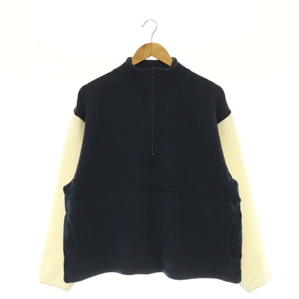 【中古】ロカリナ LOCALINA スウェット トレーナー ハーフジップ 裏起毛 バイカラー 2 ネイビー ホワイト /ES ■GY28 メンズ 【ベクトル 古着】 260508表記サイズ2実寸サイズ肩幅：51cm　身幅：62cm　着丈：5...