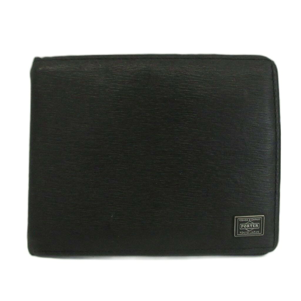 【中古】ポーター PORTER カレント CURRENT 吉田カバン 財布 お札入れ 二つ折り レザー 型押し ロゴプレート 黒 ブラック /XZ ■GY18 メンズ 【ベクトル 古着】 260509ブランドポーター PORTER実寸サイズ...