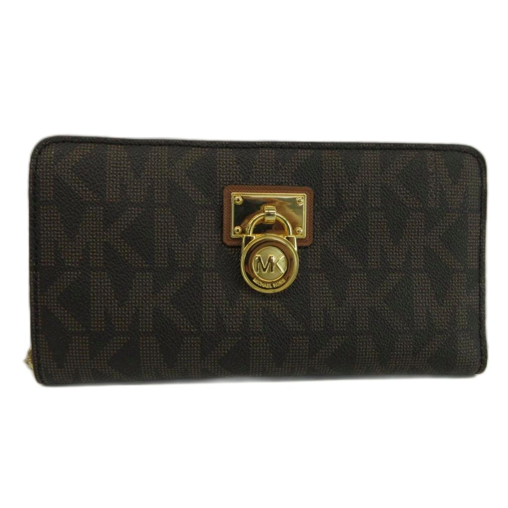【中古】マイケルコース MICHAEL KORS 長財布 PVC レザー ラウンドファスナー MKシグネチャー ロゴ ゴールド金具 茶色 ブラウン 32T2GHMZ3B /XZ ■GY11 レディース 【ベクトル 古着】 260627ブラン...