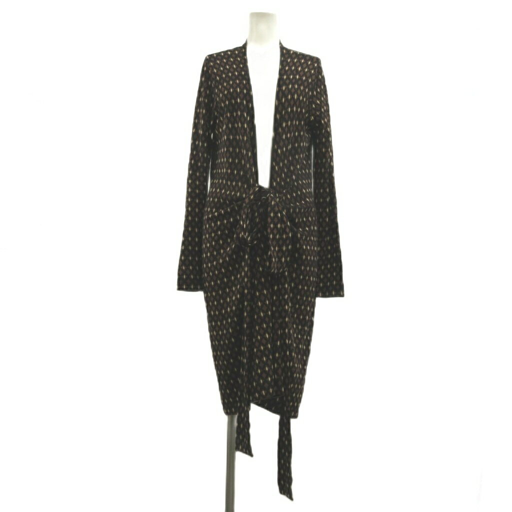 【中古】ダイアンフォンファステンバーグ DIANE von FURSTENBERG ロングニットカーディガン 上着 ウール M 茶 ブラウン 黒 ブラック 幾何学模様 長袖 ウエストベルト /YU ■GY64 レディース 【ベクトル 古着】...