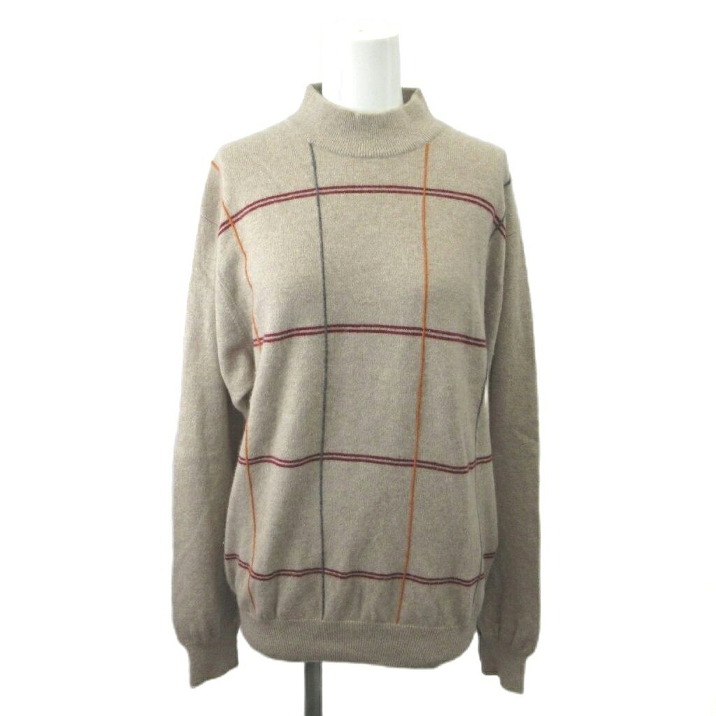 【中古】グレシャム GRESHAM ニット セーター カシミヤ M 茶 ブラウン チェック柄 モックネック 長袖 /MD ■GY20 メンズ 【ベクトル 古着】 260629表記サイズM実寸サイズ肩幅：43cm　身幅：50cm　着丈：64c...