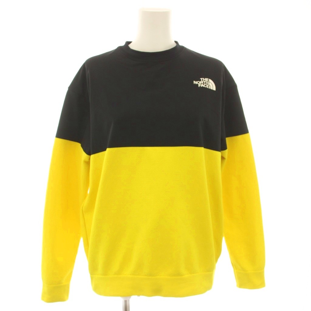 【中古】ザノースフェイス THE NORTH FACE エンジニアードトラックプルオーバー Engineered Track Pullover トレーナー クルーネック 長袖 ロゴプリント L 黒 ブラック 黄 イエロー NTW12071 ...