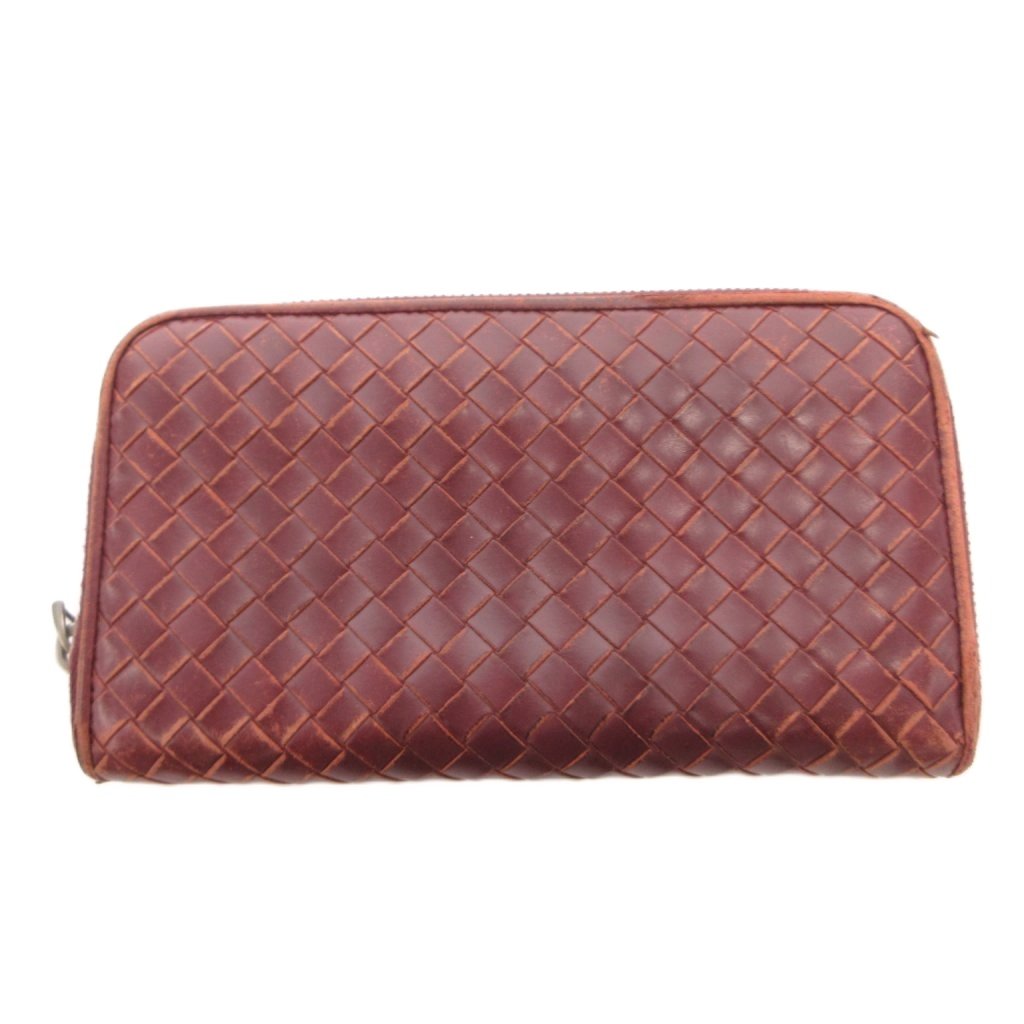 【中古】ボッテガヴェネタ BOTTEGA VENETA 長財布 ウォレット 小銭入れあり レザー イントレチャート ラウンドファスナー ボルドー /FF レディース 【ベクトル 古着】 260827ブランドボッテガヴェネタ BOTTEGA ...