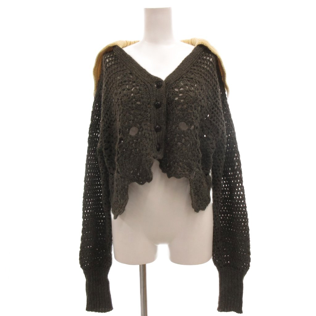 【中古】ファーファー furfur 美品 カーディガン ウール F オリーブグリーン イエロー セーラーカラー 透かし編み Vネック 長袖 /KB ■GY06 レディース 【ベクトル 古着】 260219ブランドファーファー furfur表...