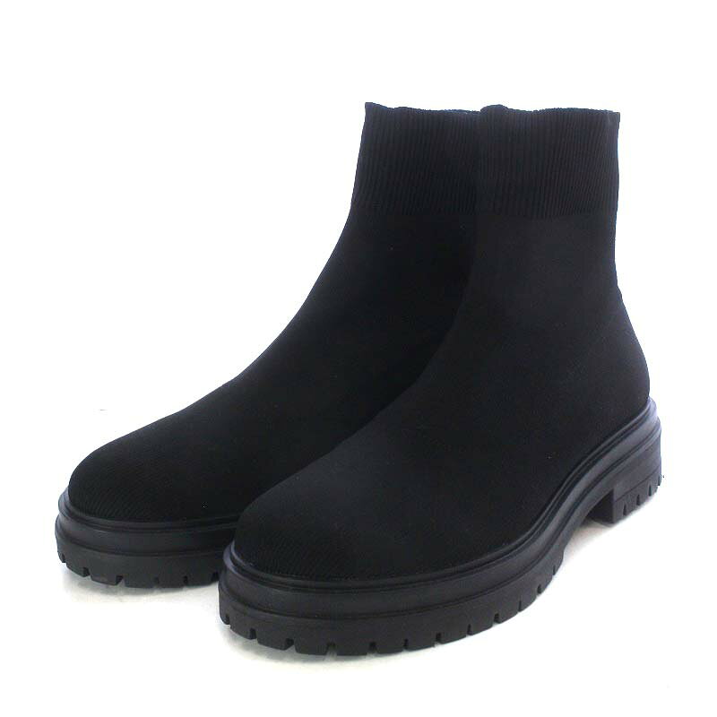【中古】エーピーストゥディオ AP STUDIO トニービアンコ TONY BIANCO 22AW ソックスブーツ ローヒール ショート 7 24cm 黒 ブラック /YO11 レディース 【ベクトル 古着】 230719ブランドエーピース...