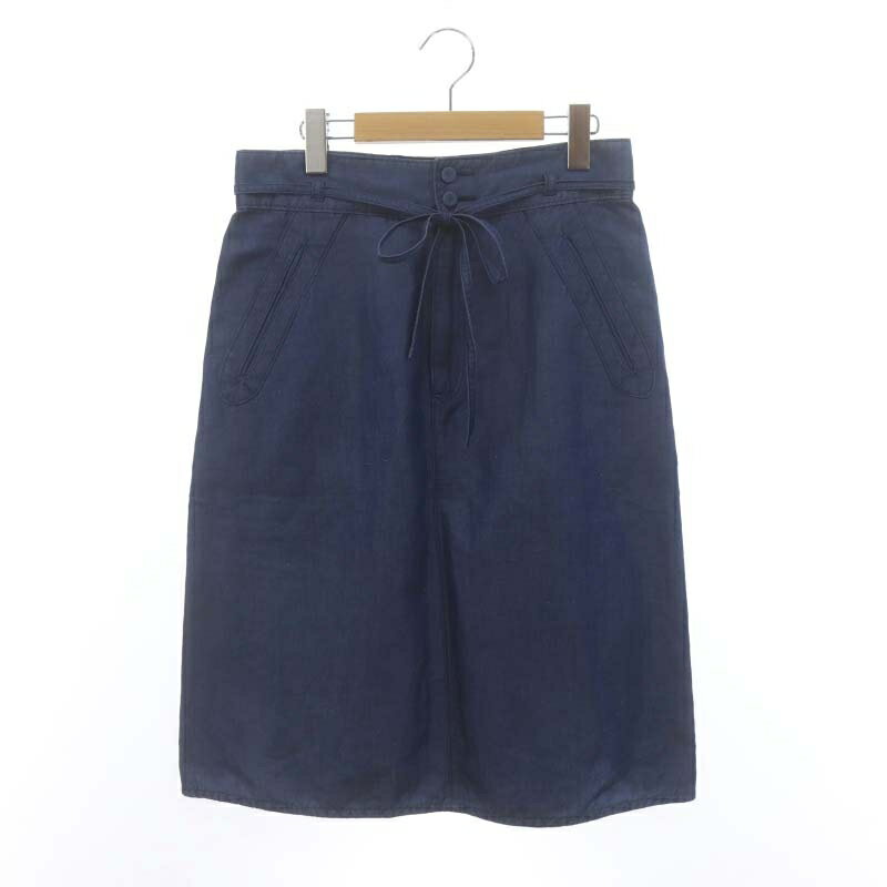 【中古】フィロディセタ Filo di Seta ベルトボタンフレアスカート ロング ミモレ デニム リネン混 42 紺 ネイビー /DO ■OS レディース 【ベクトル 古着】 240325ブランドフィロディセタ Filo di Seta...