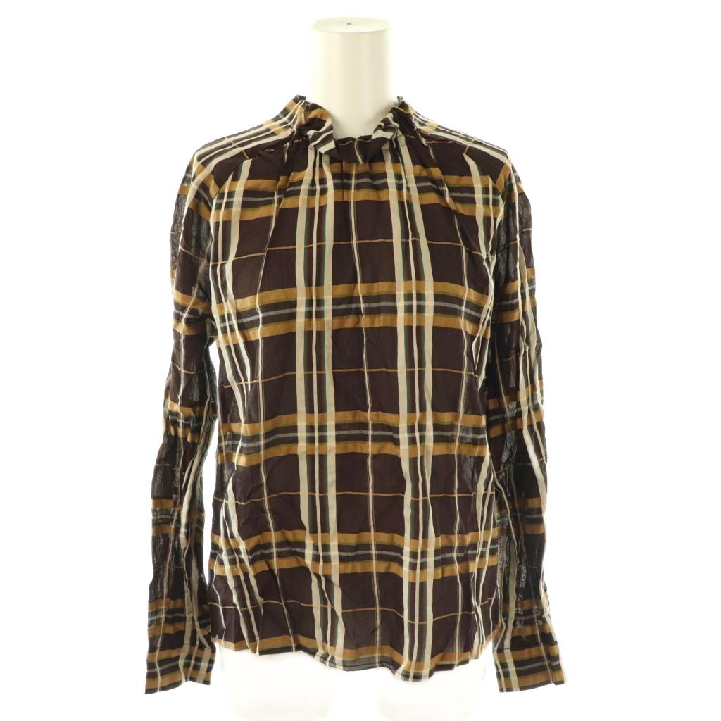 【中古】トゥモローランドコレクション TOMORROWLAND collection 23AW シアータータンチェック ネックギャザーブラウス 36 ブラウン マルチカラー /DF ■OS レディース 【ベクトル 古着】 251023ブラン...