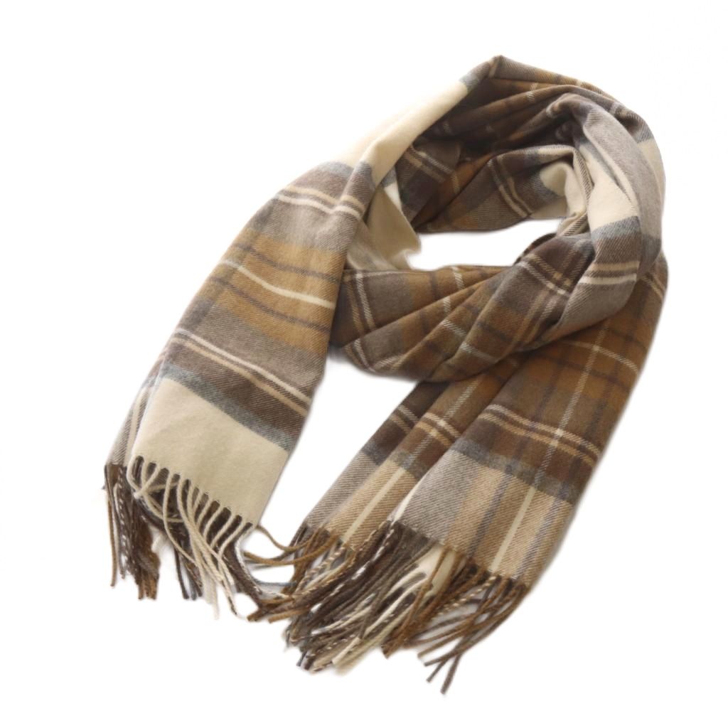 【中古】ジョンストンズオブエルガン Johnstons of Elgin ストール マフラー チェック カシミヤ フリンジ アイボリー ブラウン /YO36 レディース 【ベクトル 古着】 251226ブランドジョンストンズオブエルガン J...