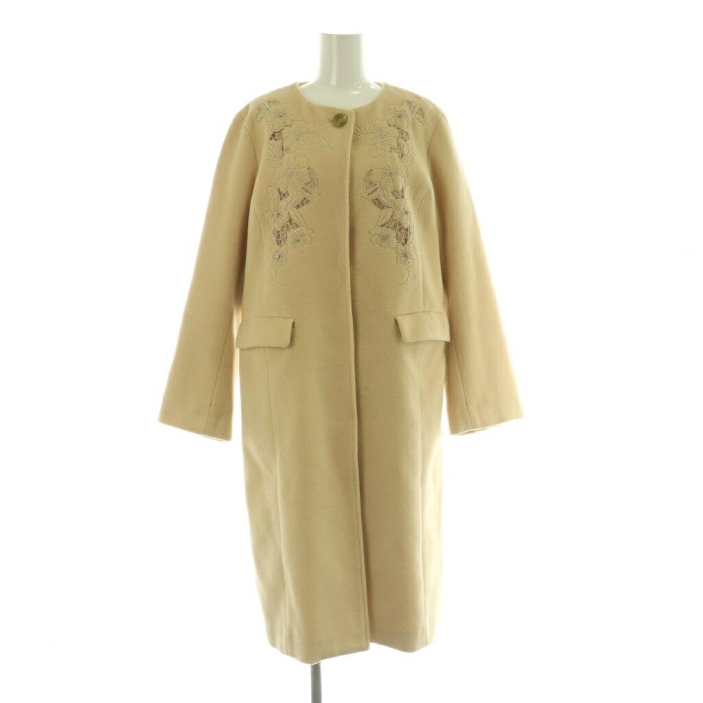 【中古】リリーブラウン Lily Brown ビジューコート ロング フェイクファー ノーカラー ONE ベージュ /MY ■OS レディース 【ベクトル 古着】 260120ブランドリリーブラウン Lily Brown表記サイズONE実寸...