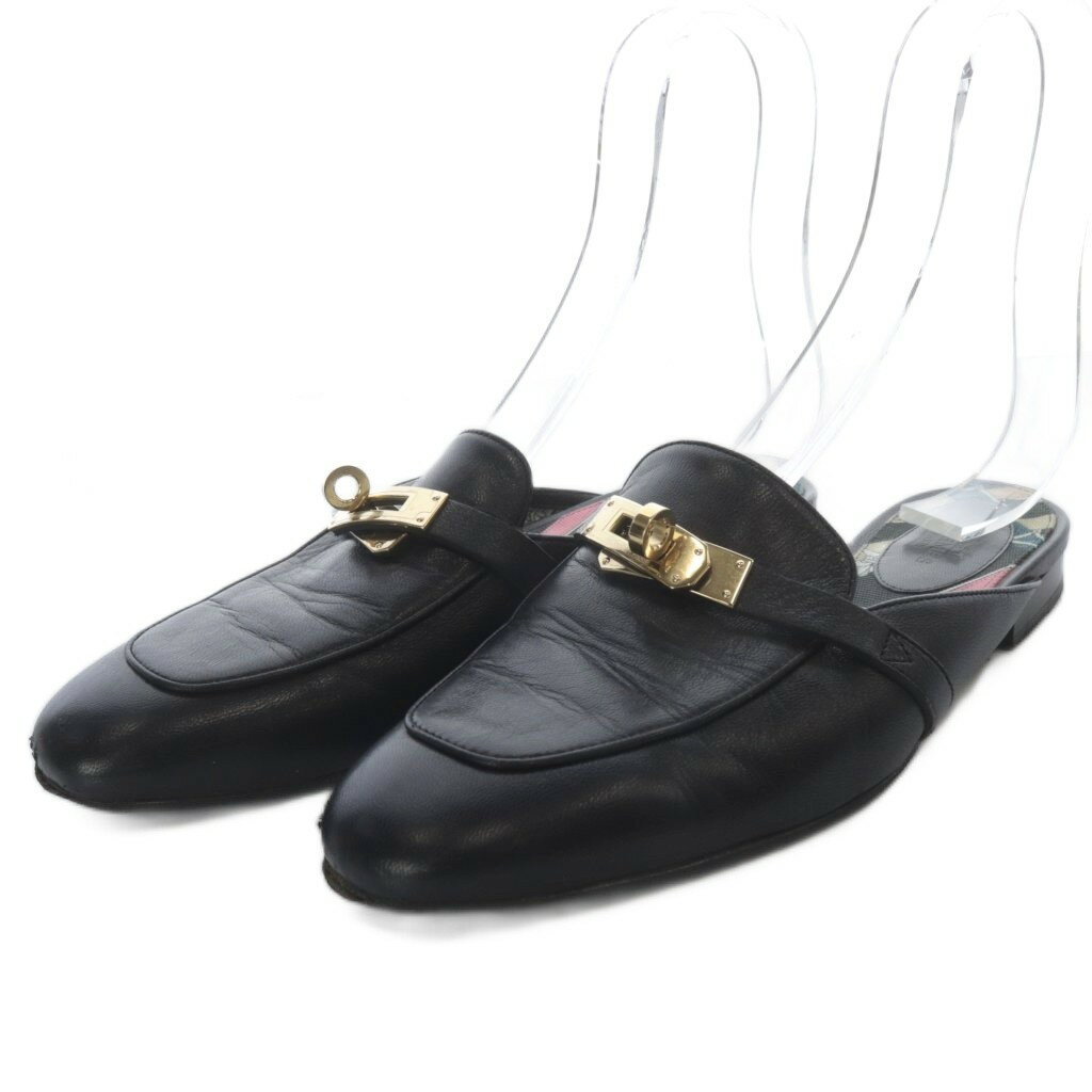 【中古】エルメス HERMES OZ オズミュール ケリーバックル サンダル ローヒール レザー 37.5 黒 ブラック ゴールドカラー H221081Z /YO29 レディース 【ベクトル 古着】 260606ブランドエルメス HERME...