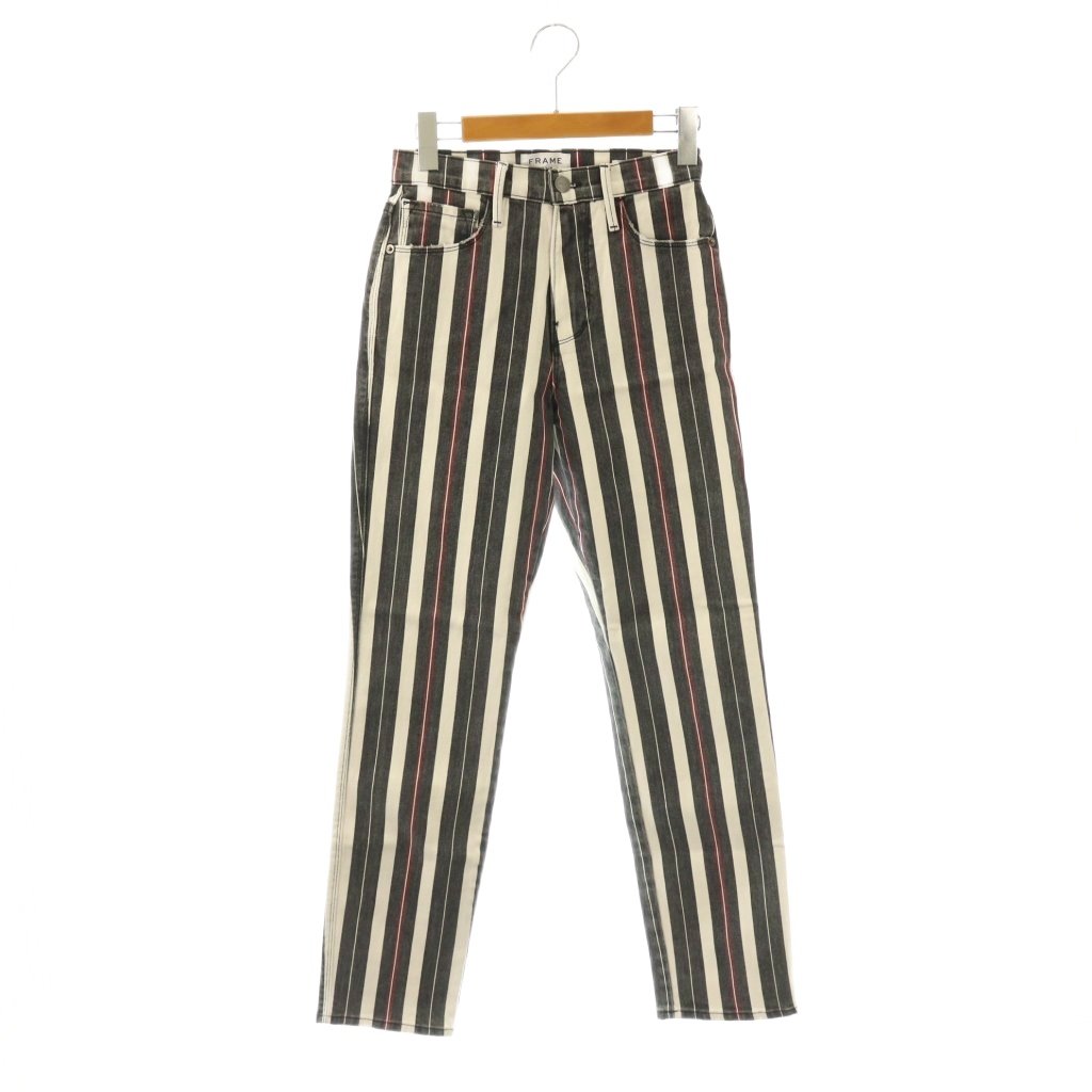 【中古】フレームデニム FRAME DENIM ストライプ パンツ テーパード ストレッチ 23 ブラック /MY ■OS レディース 【ベクトル 古着】 260327表記サイズ23実寸サイズウエスト：60cm　もも幅：25cm　裾幅：16...