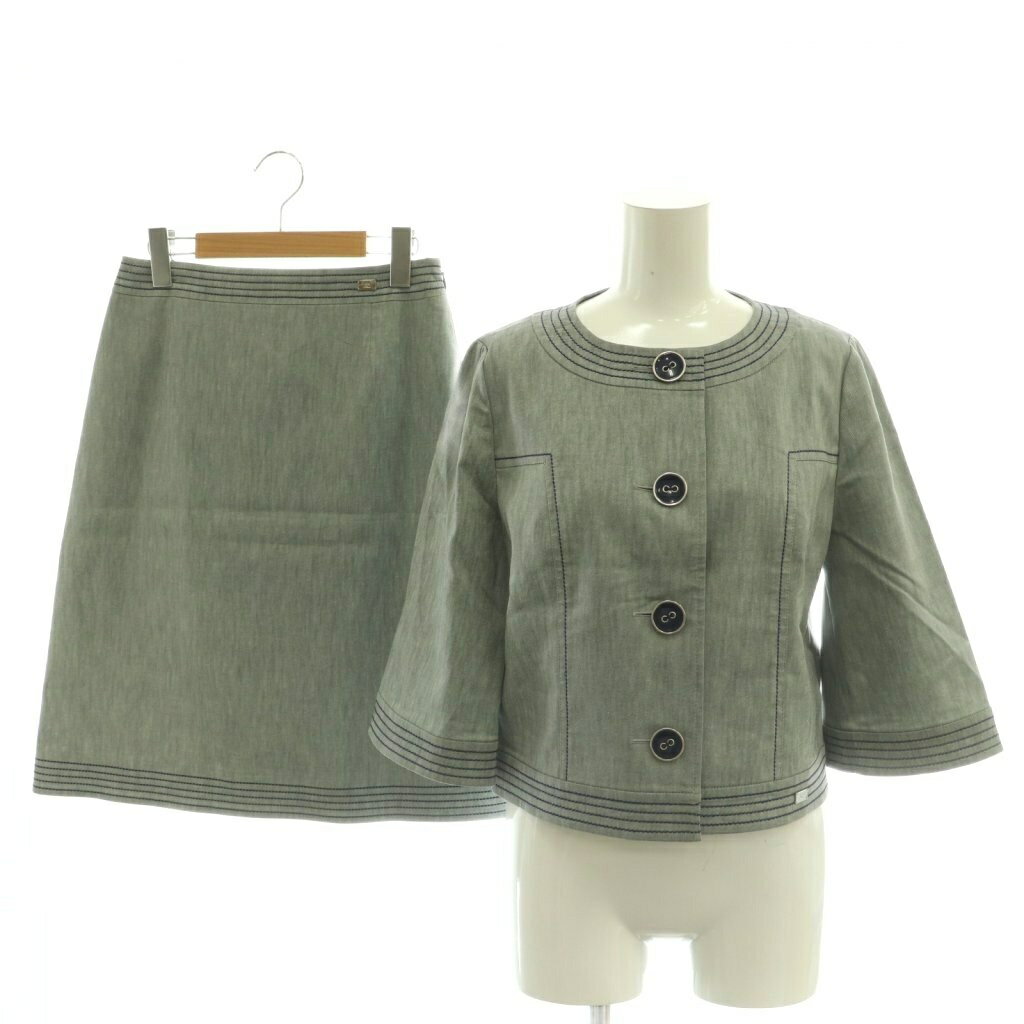 【中古】クレージュ courreges リネン混 ノーカラージャケット スカート セットアップ 38 グレー /CX ■OS レディース 【ベクトル 古着】 260414ブランドクレージュ courreges表記サイズ38実寸サイズジャケッ...