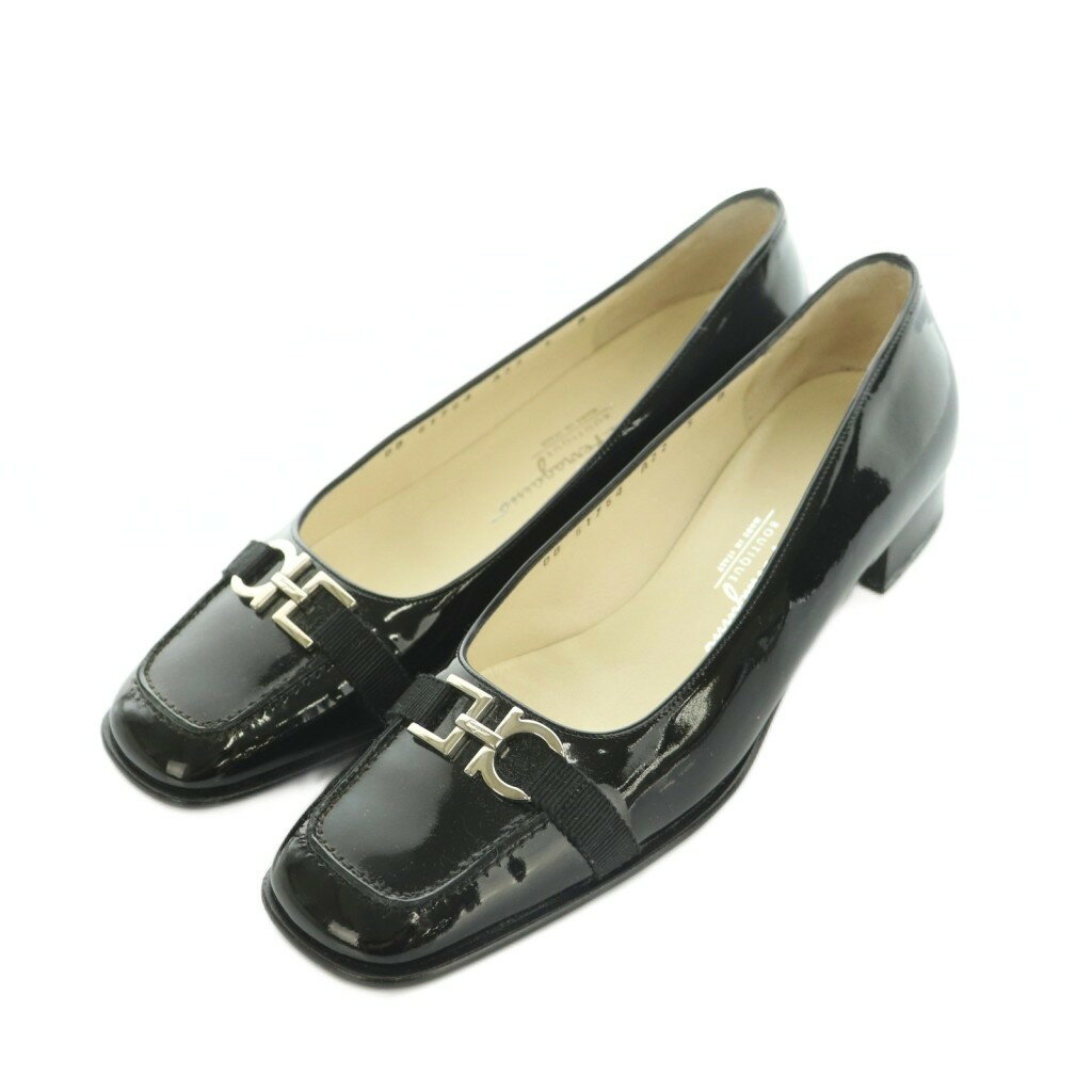 【中古】サルヴァトーレフェラガモ Salvatore Ferragamo LETIZIA パンプス スクエアトゥ ガンチーニ金具 リボン装飾 5B 22.5cm 黒 /MI ■OS レディース 【ベクトル 古着】 260417ブランドサルヴ...