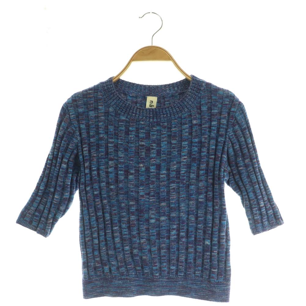 【中古】ナゴンスタンス nagonstans リブニット セーター 五分袖 総柄 クルーネック クロップド 38 ブルー /MY ■OS レディース 【ベクトル 古着】 260502ブランドナゴンスタンス nagonstans表記サイズ38...