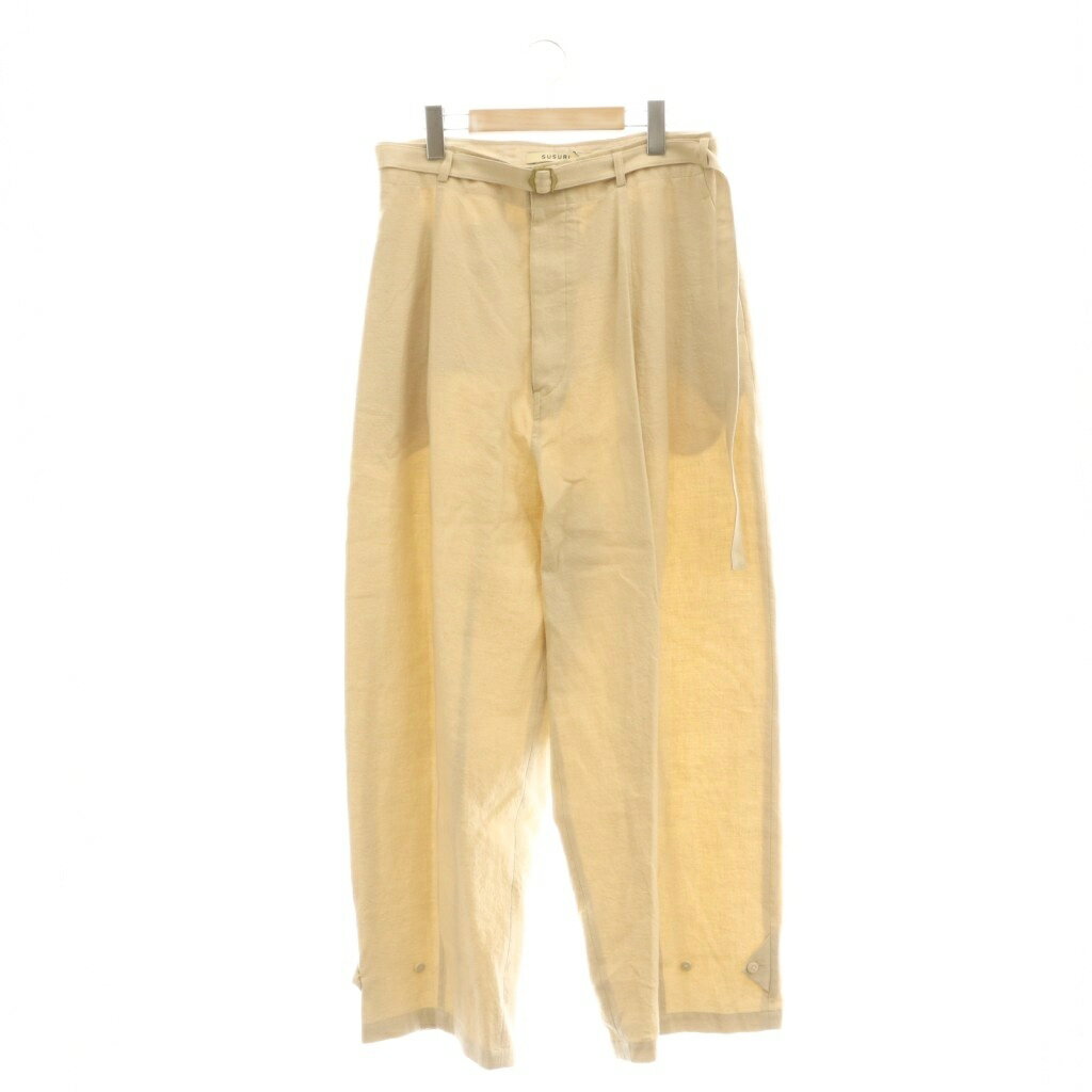 【中古】ススリ SUSURI 26-501 フォックスパンツ ワイドパンツ リネン 3 ベージュ /ES ■OS ■SH レディース 【ベクトル 古着】 260502表記サイズ3実寸サイズウエスト：78cm　もも幅：41cm　裾幅：27cm...