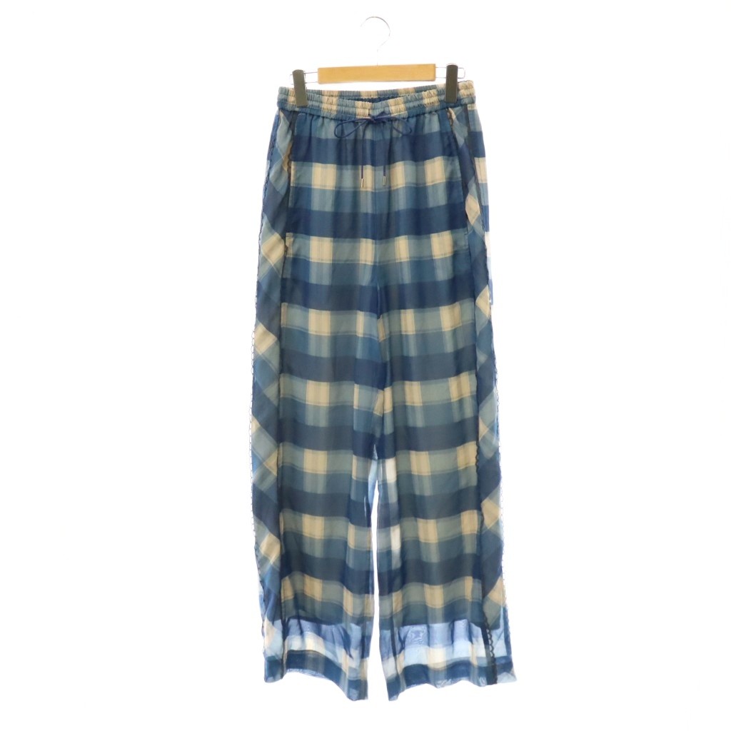 【中古】メゾンスペシャル MAISON SPECIAL 25SS Side Pico Lace Sheer Plaid Pants パンツ チェック ワイド イージー 38 ブルー ライトベージュ /DO ■OS ■SH レディース 【ベク...