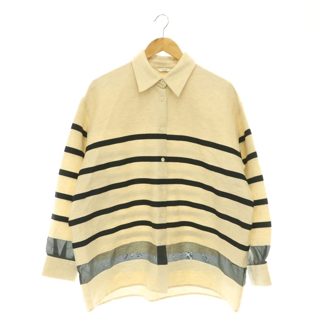 【中古】クラネ CLANE 24SS SHEER BORDER SHIRT ボーダーシャツ オーバーサイズ シアー リネン混 2 ライトベージュ 黒 ブラック グレー /CX ■OS レディース 【ベクトル 古着】 260713ブランドクラ...